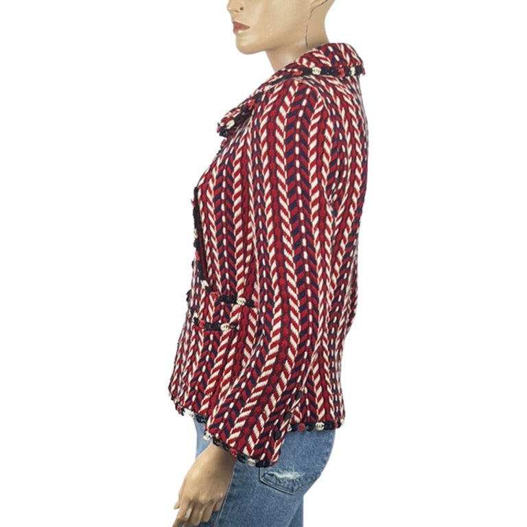 Chanel Red Tri-Color Tweed Balzer With CC Logo Trim-38 For Sale at 1stDibs