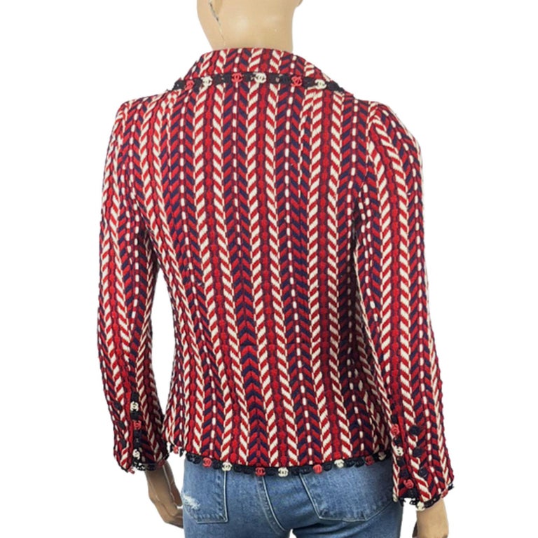 Chanel Red Tri-Color Tweed Balzer With CC Logo Trim-38 For Sale at 1stDibs