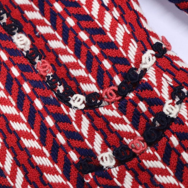 Chanel Red Tri-Color Tweed Balzer With CC Logo Trim-38 For Sale at 1stDibs