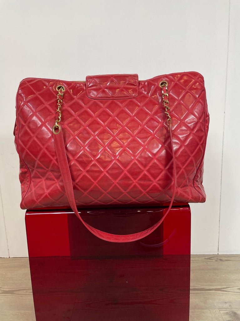 Chanel red Weekender Bag For Sale at 1stDibs
