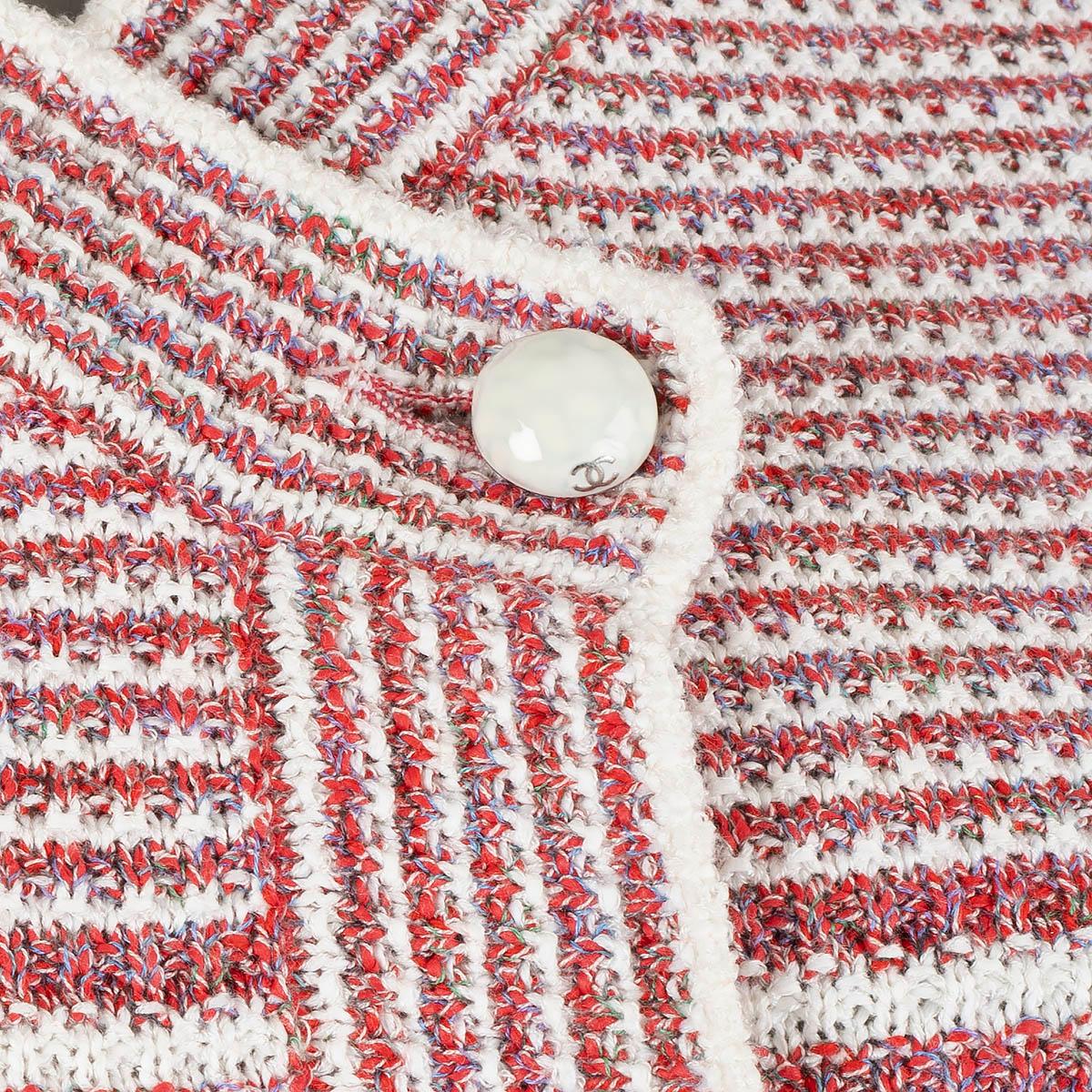 CHANEL red and white 2015 15P DOUBLE BREASTED STRIPED KNIT Jacket 38 S ...