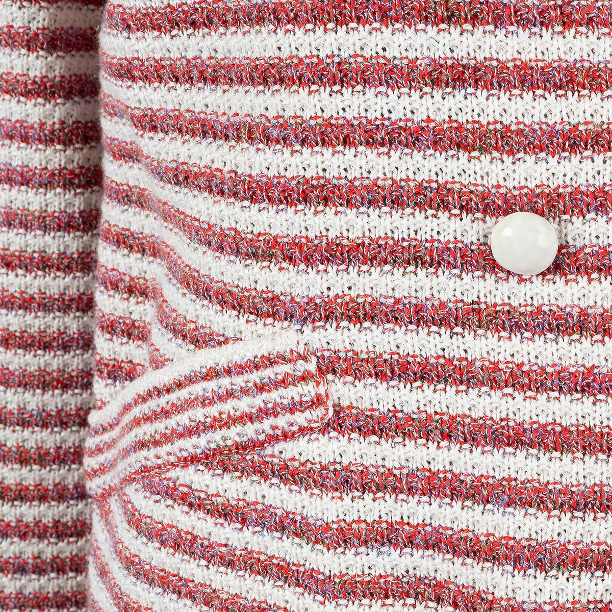 CHANEL red and white 2015 15P DOUBLE BREASTED STRIPED KNIT Jacket 38 S ...