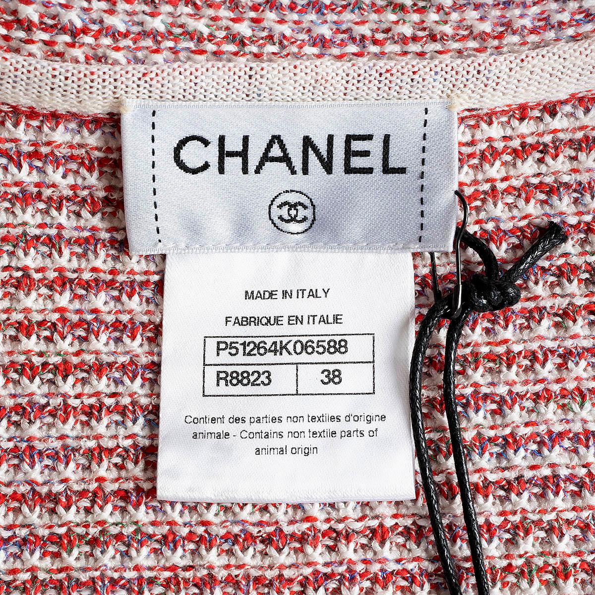 CHANEL red and white 2015 15P DOUBLE BREASTED STRIPED KNIT Jacket 38 S ...