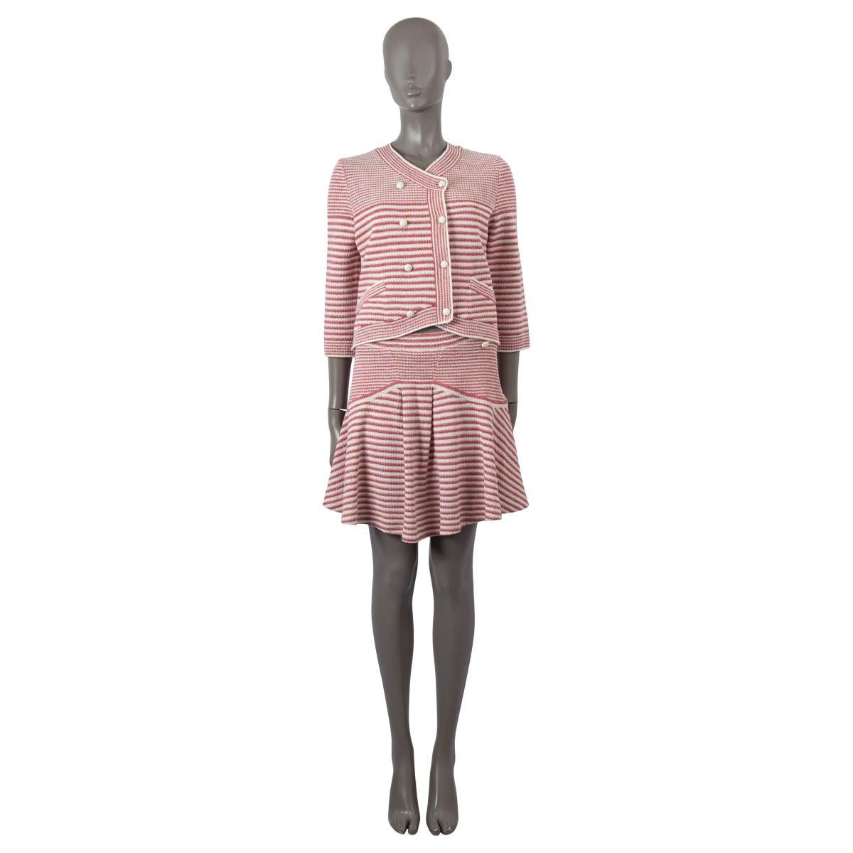 CHANEL red and white 2015 15P DOUBLE BREASTED STRIPED KNIT Jacket 38 S ...