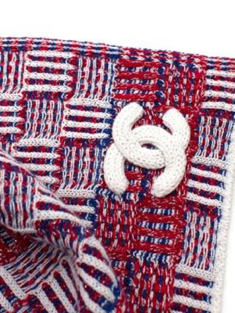 Chanel Red, White and Blue Check Tweed Scarf For Sale at 1stDibs