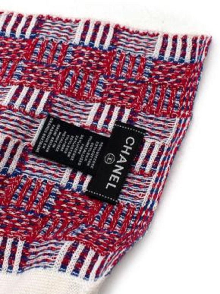 Chanel Red, White and Blue Check Tweed Scarf For Sale at 1stDibs
