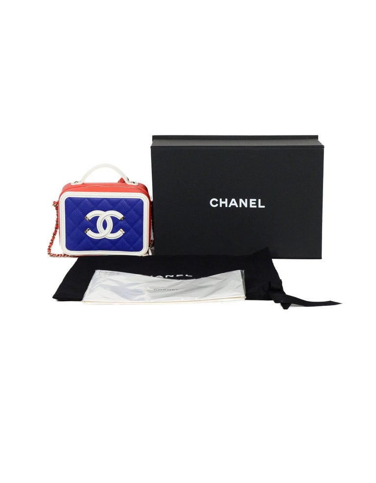 Chanel Red/White/Blue Caviar Quilted Small CC Filigree Vanity Case ...