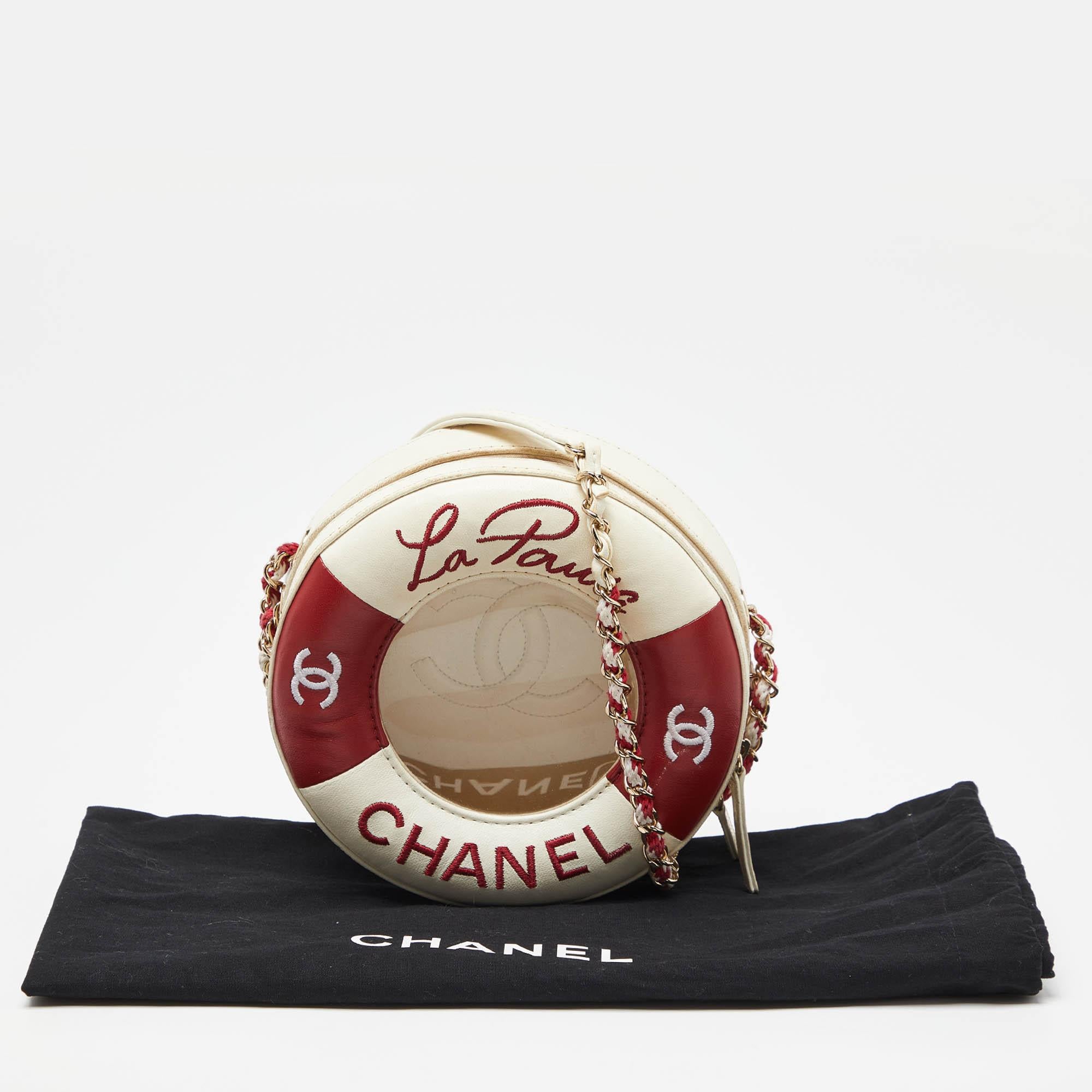 Chanel Red/White Leather Coco Lifesaver Round Crossbody Bag For Sale at ...