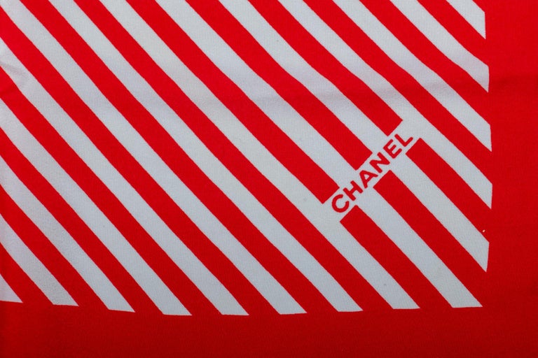 Chanel Red and White Logo Silk Scarf For Sale at 1stDibs | red and ...