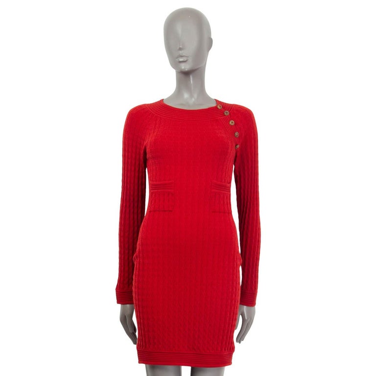 CHANEL red wool 2010 SHANGHAI LONG SLEEVE KNIT Dress 38 S For Sale at ...