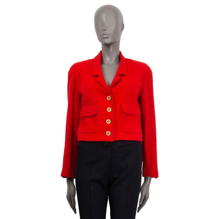 CHANEL red wool blend VINTAGE CROPPED TWEED Blazer Jacket XS - S at 1stDibs
