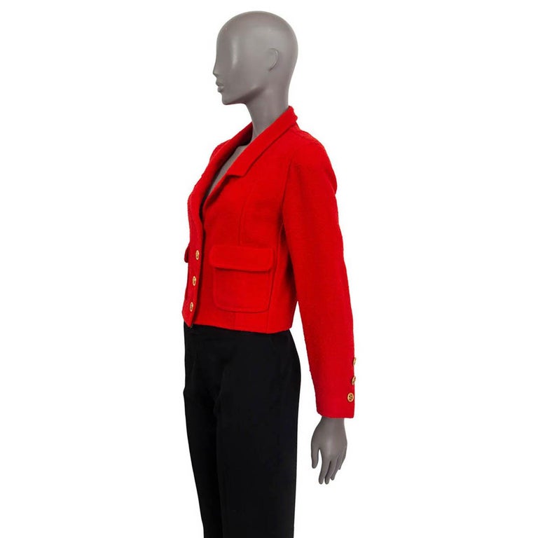 CHANEL red wool blend VINTAGE CROPPED TWEED Blazer Jacket XS - S at 1stDibs