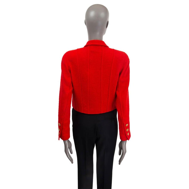 CHANEL red wool blend VINTAGE CROPPED TWEED Blazer Jacket XS - S at 1stDibs