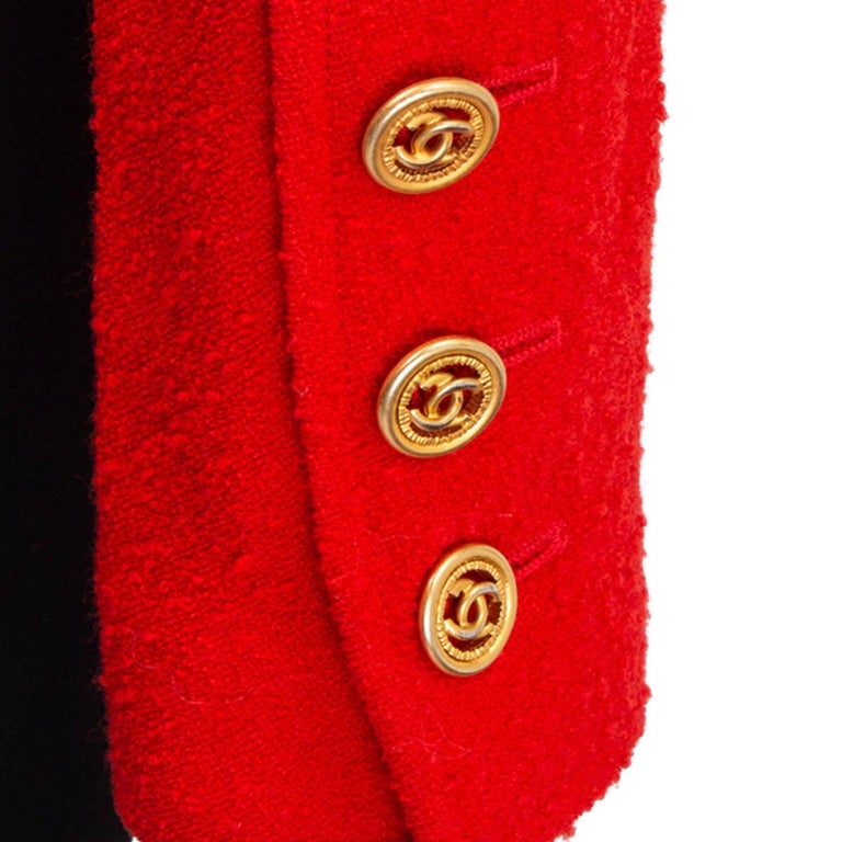 CHANEL red wool blend VINTAGE CROPPED TWEED Blazer Jacket XS - S at 1stDibs