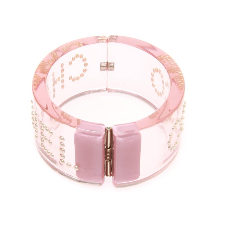 CHANEL Resin Pearl Coco Chanel Pink Cuff at 1stDibs