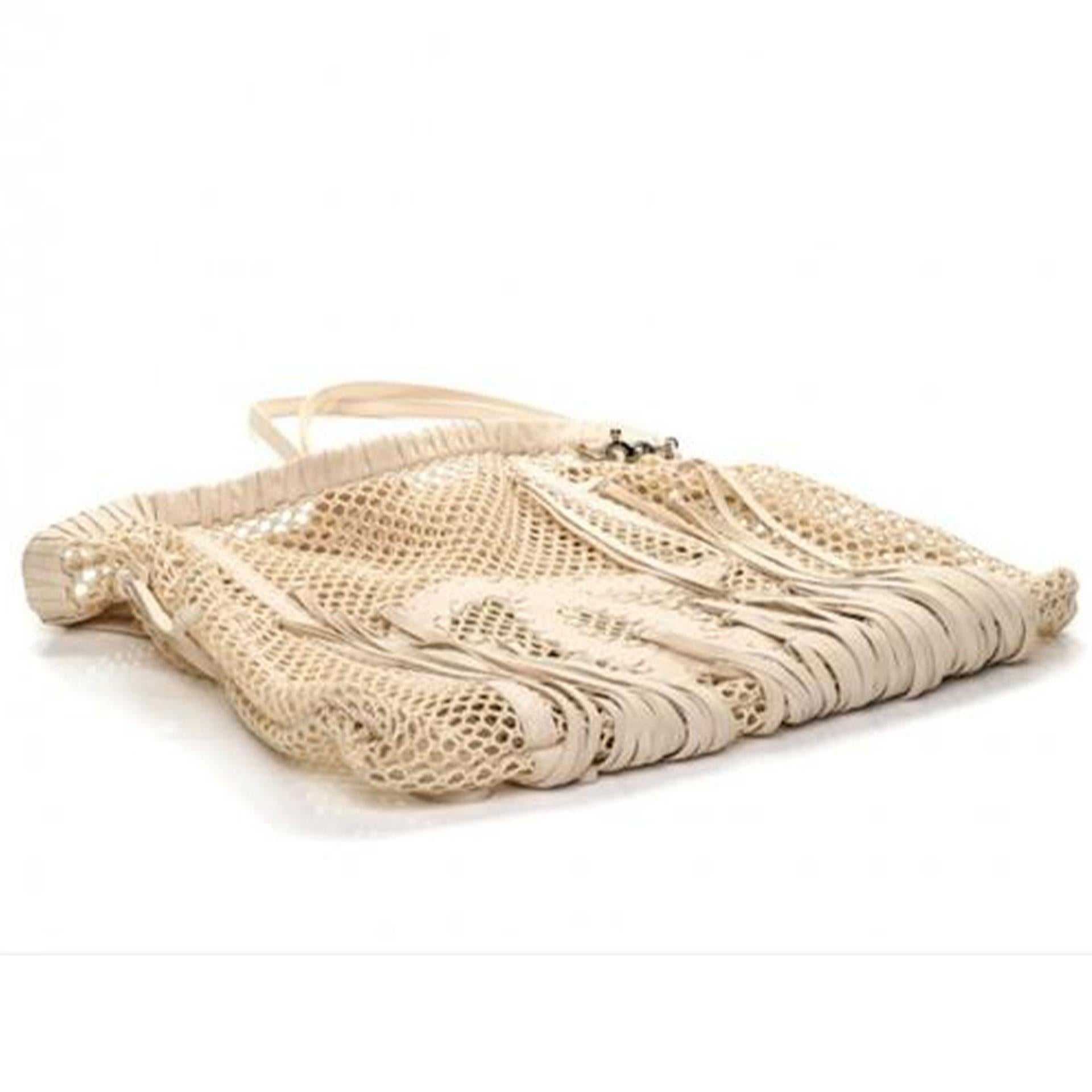 Chanel Resort 2011 Fringe Crochet Woven Mesh Large Beige Leather Tote ...