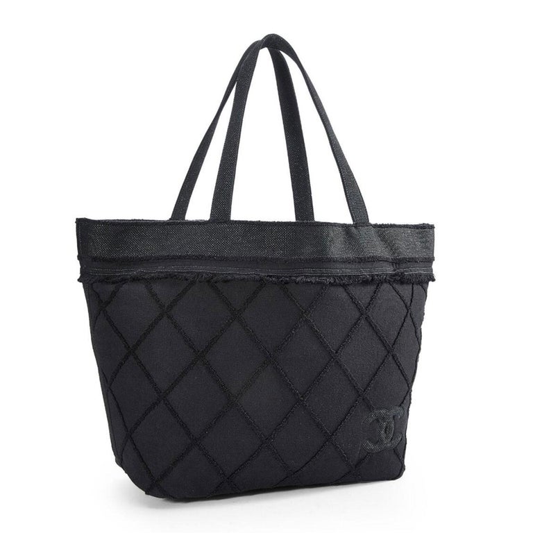 Chanel Resort Summer Denim Diamond Stitch Fringe Beach Shopping Tote ...