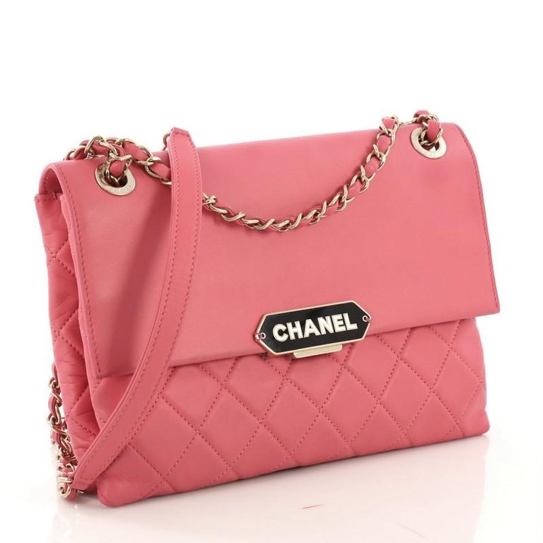 Chanel Retro Label Flap Bag Quilted Lambskin Large at 1stDibs