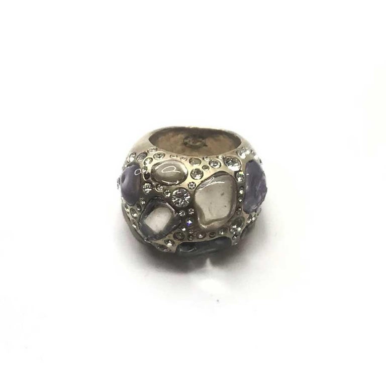 Chanel Rhinestone And Purple Glass Paste Size 50 Ring For Sale at 1stDibs