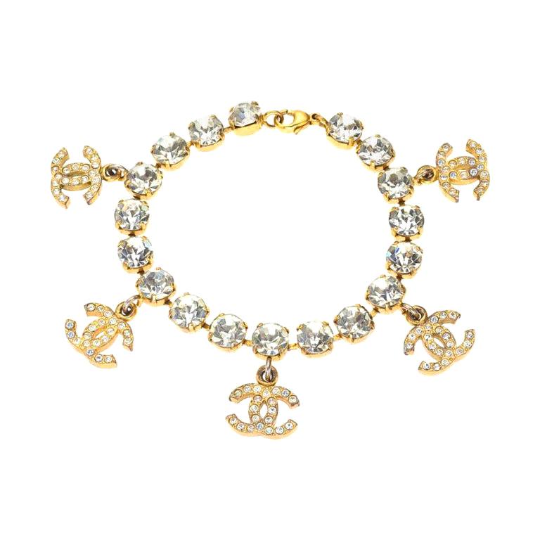 Chanel Rhinestone Bracelet with CC Charms For Sale at 1stDibs