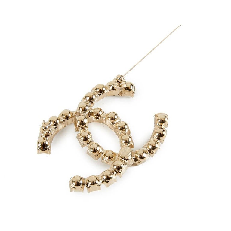 Chanel Rhinestone Double CC Logo Gold Toned Brooch Pin at 1stDibs ...