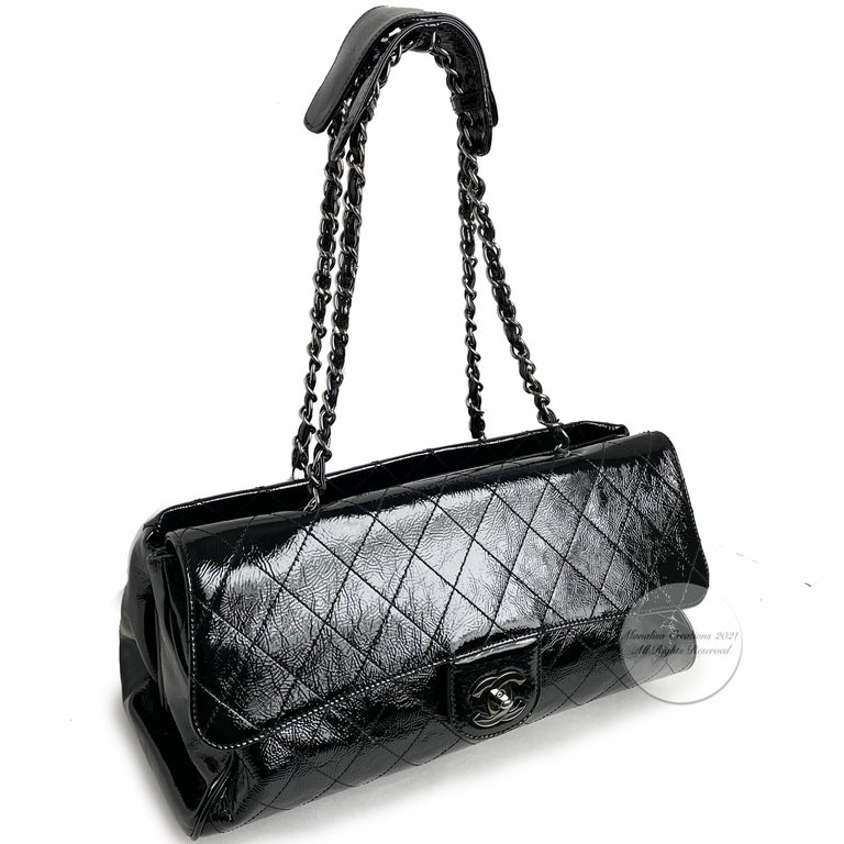 Chanel Ritz Shoulder Bag Convertible Clutch Black Matelasse Patent ...