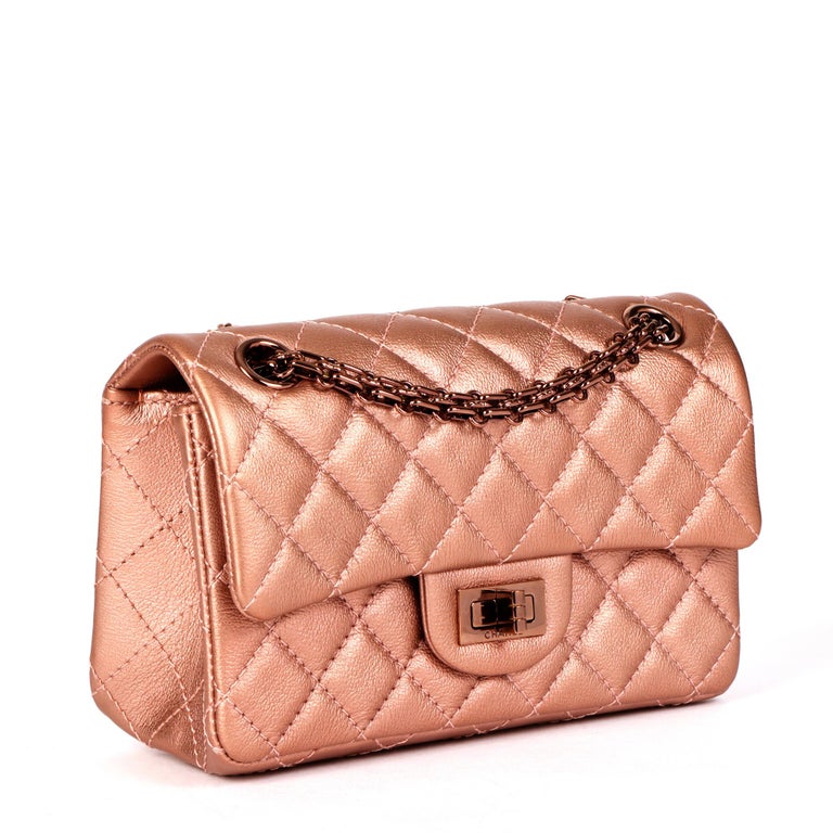 CHANEL Rose Gold Metallic Aged Calfskin Leather 224 2.55 Reissue Double ...