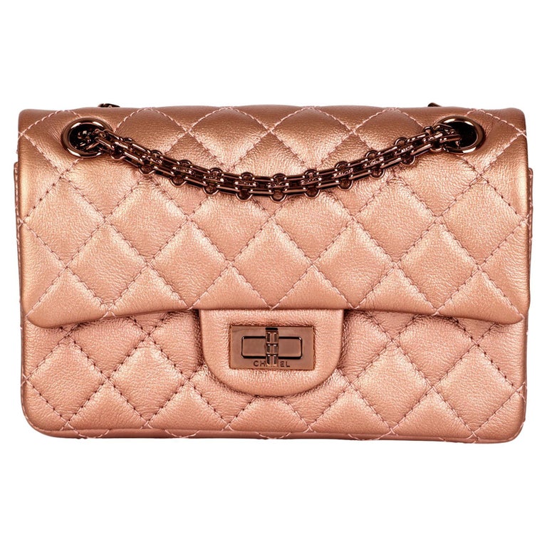 CHANEL Rose Gold Metallic Aged Calfskin Leather 224 2.55 Reissue Double ...