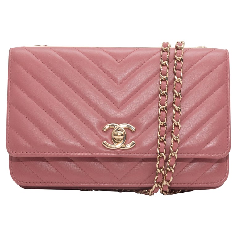 Chanel Rose Pink Trendy Chevron Quilted CC 2019 Wallet On Chain For ...