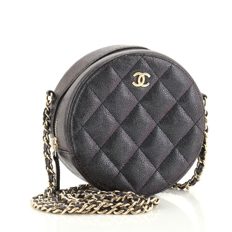 Chanel Round Clutch with Chain Quilted Caviar Mini at 1stDibs