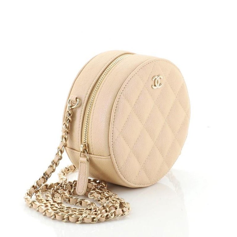 Chanel Round Clutch with Chain Quilted Caviar Mini at 1stDibs