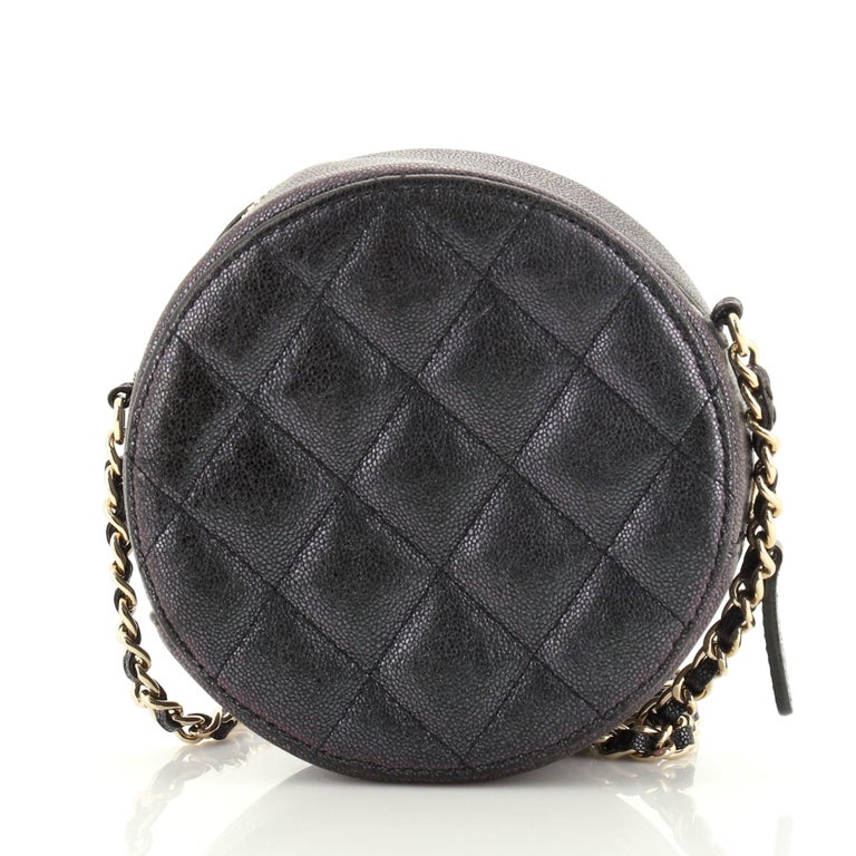 Chanel Round Clutch with Chain Quilted Caviar Mini at 1stDibs