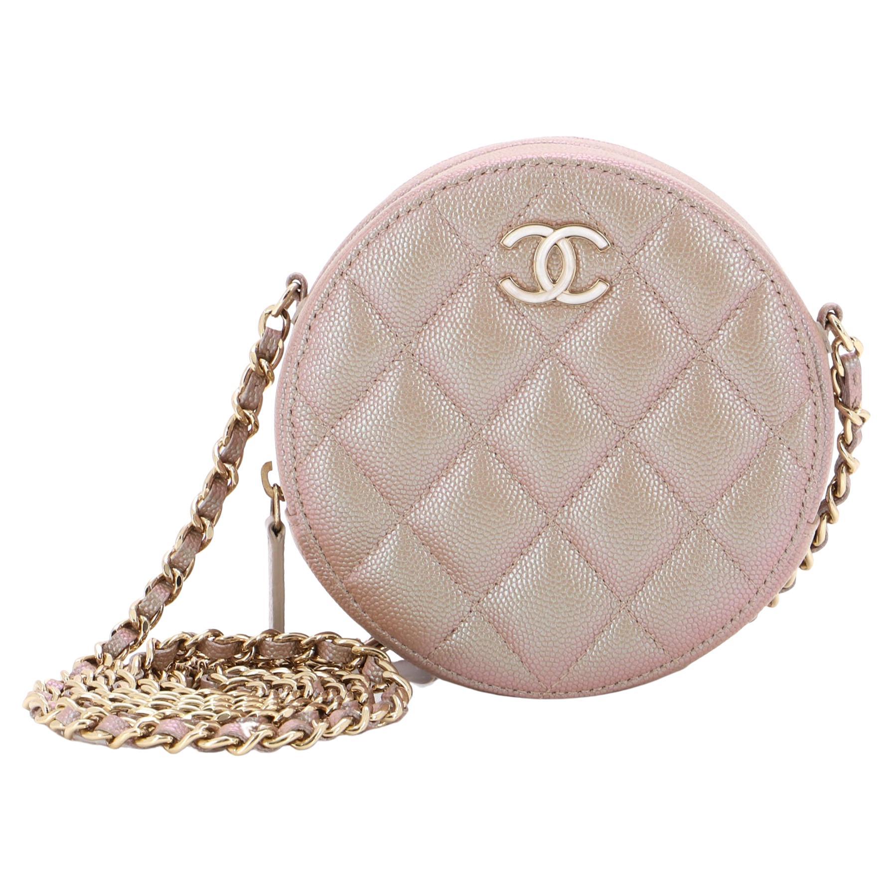 Chanel Round Clutch with Chain Quilted Iridescent Caviar Mini For Sale ...