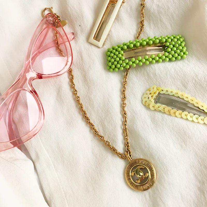 Chanel Round Cutout CC Mark Necklace For Sale at 1stDibs