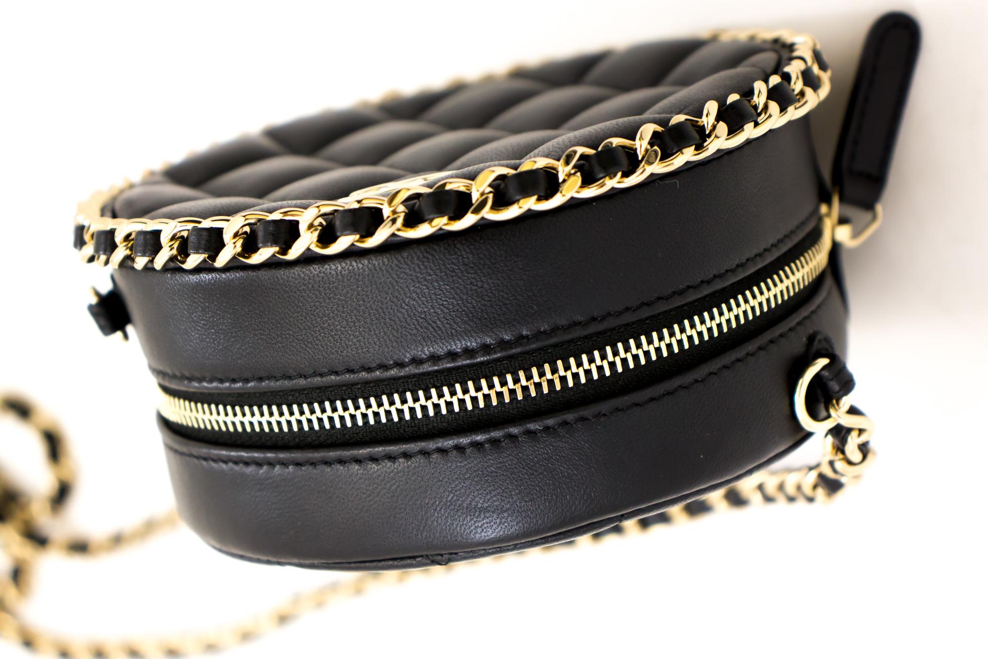 CHANEL Round Mini Small Chain Shoulder Crossbody Bag Black Quilted For ...