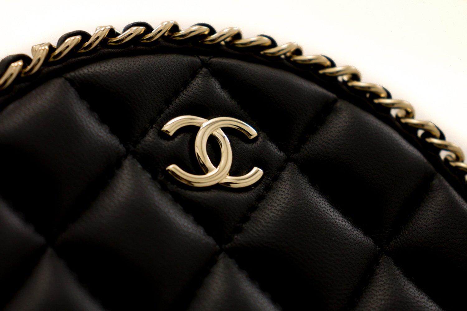CHANEL Round Mini Small Chain Shoulder Crossbody Bag Black Quilted For ...
