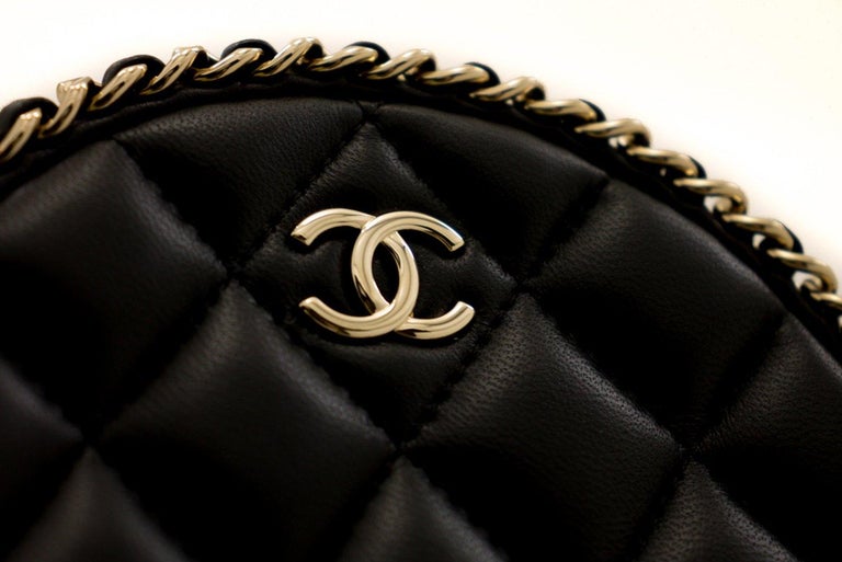 CHANEL Round Mini Small Chain Shoulder Crossbody Bag Black Quilted For ...