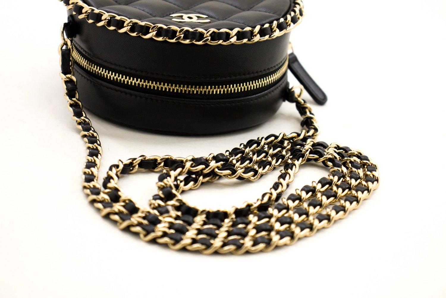 CHANEL Round Mini Small Chain Shoulder Crossbody Bag Black Quilted For ...