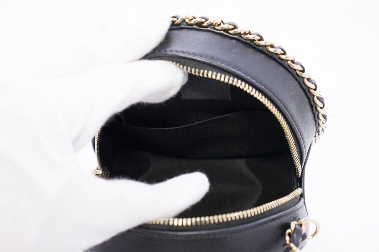 CHANEL Round Mini Small Chain Shoulder Crossbody Bag Black Quilted For ...