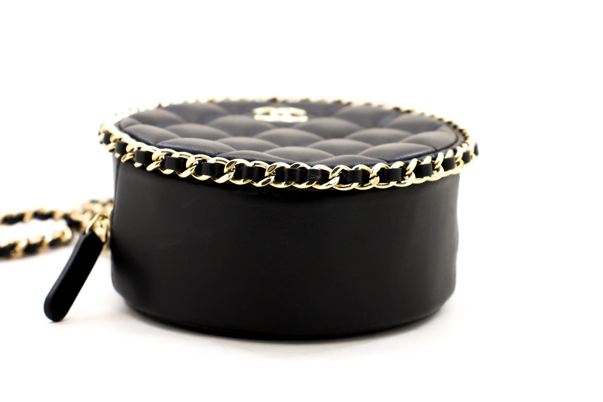 CHANEL Round Mini Small Chain Shoulder Crossbody Bag Black Quilted For ...