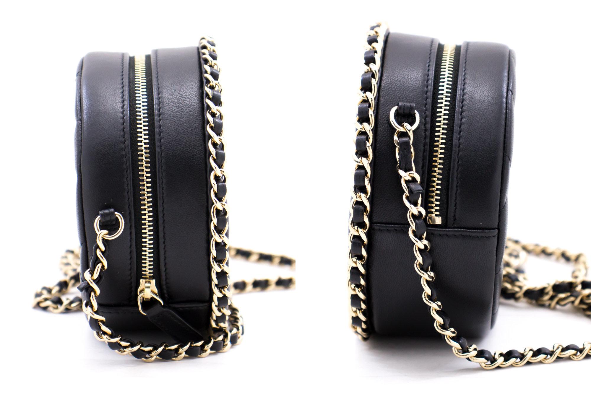 CHANEL Round Mini Small Chain Shoulder Crossbody Bag Black Quilted For ...