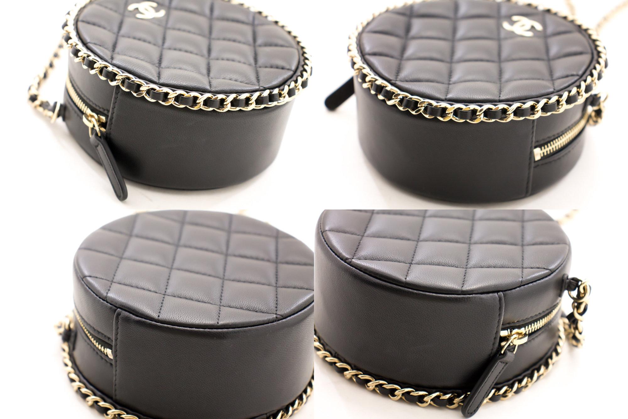 CHANEL Round Mini Small Chain Shoulder Crossbody Bag Black Quilted For ...