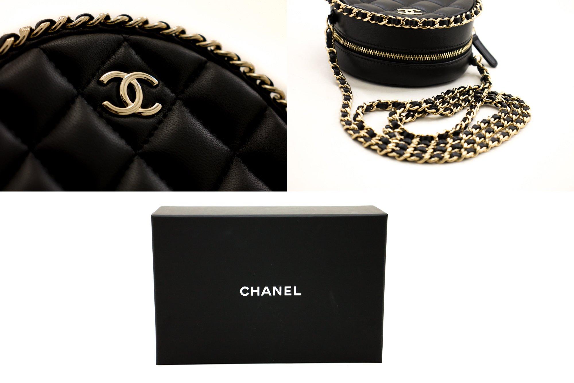 CHANEL Round Mini Small Chain Shoulder Crossbody Bag Black Quilted For ...