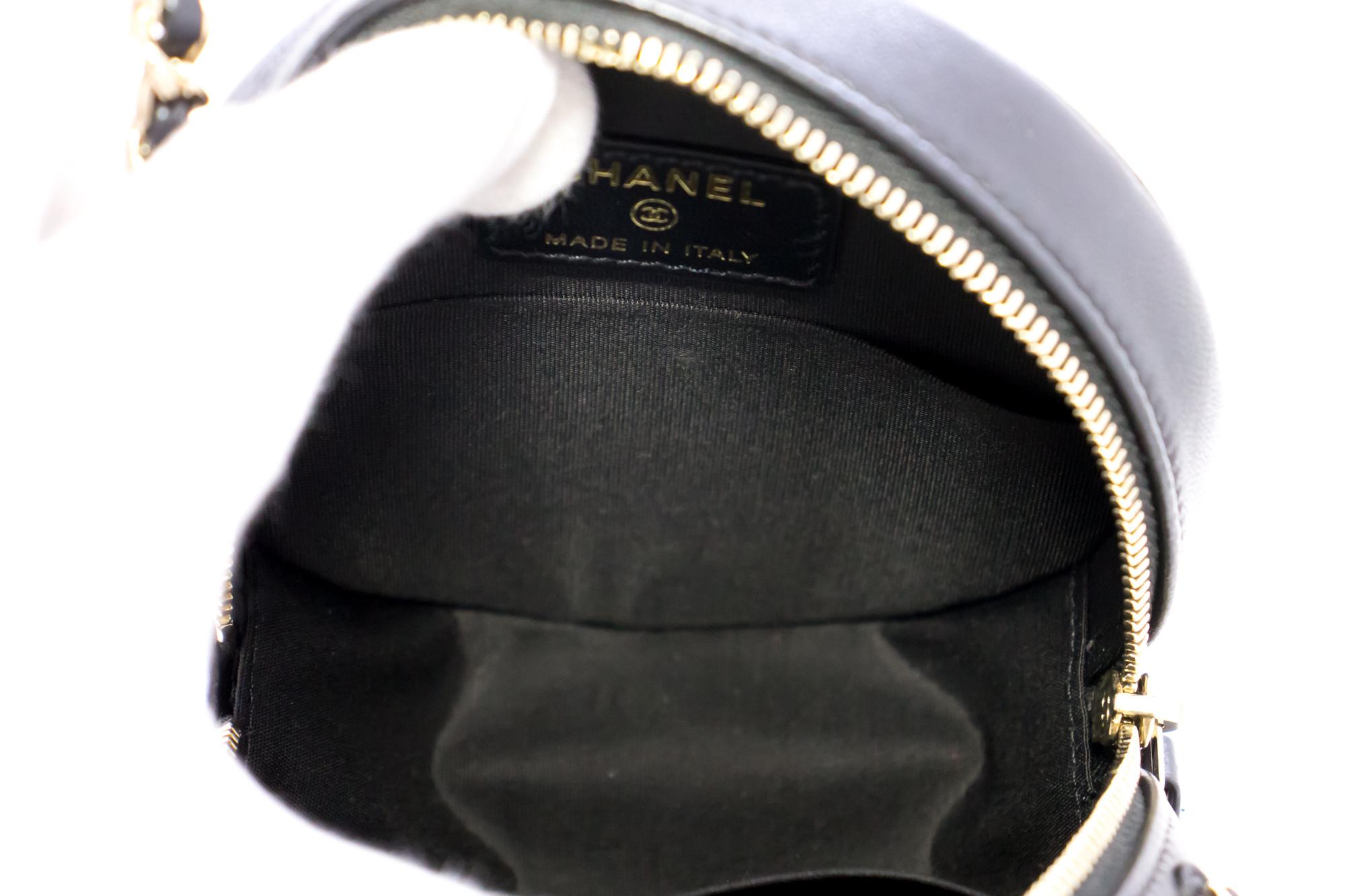 CHANEL Round Mini Small Chain Shoulder Crossbody Bag Black Quilted For ...