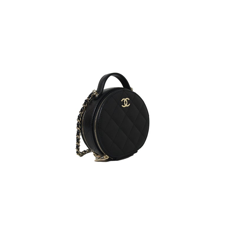 Chanel Round Vanity Case With Handle With Chain Black For Sale at ...