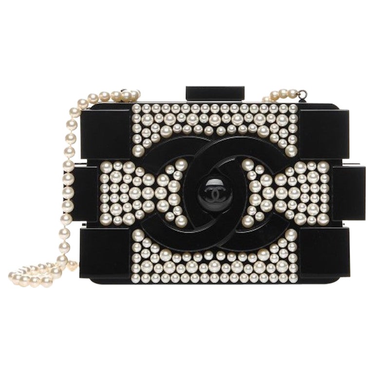 Chanel Runway Black Acrylic Pearl Box 2 in 1 Evening Clutch Shoulder ...