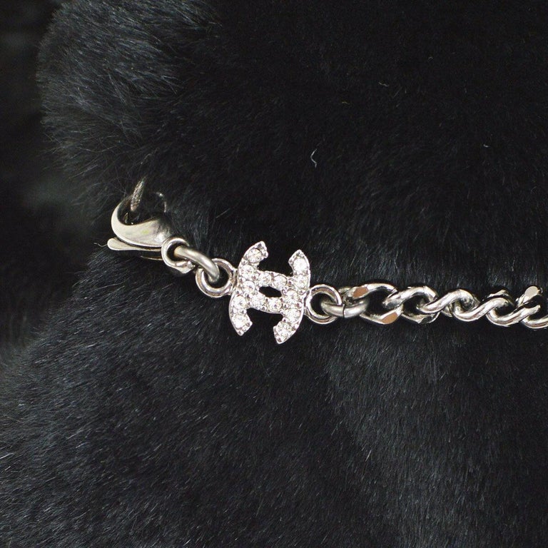 Chanel Runway Black Bead Fur Silver Logo Evening Muffler Clutch ...