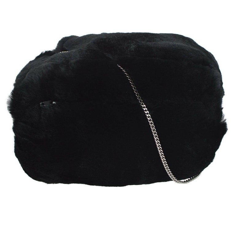 Chanel Runway Black Bead Fur Silver Logo Evening Muffler Clutch ...