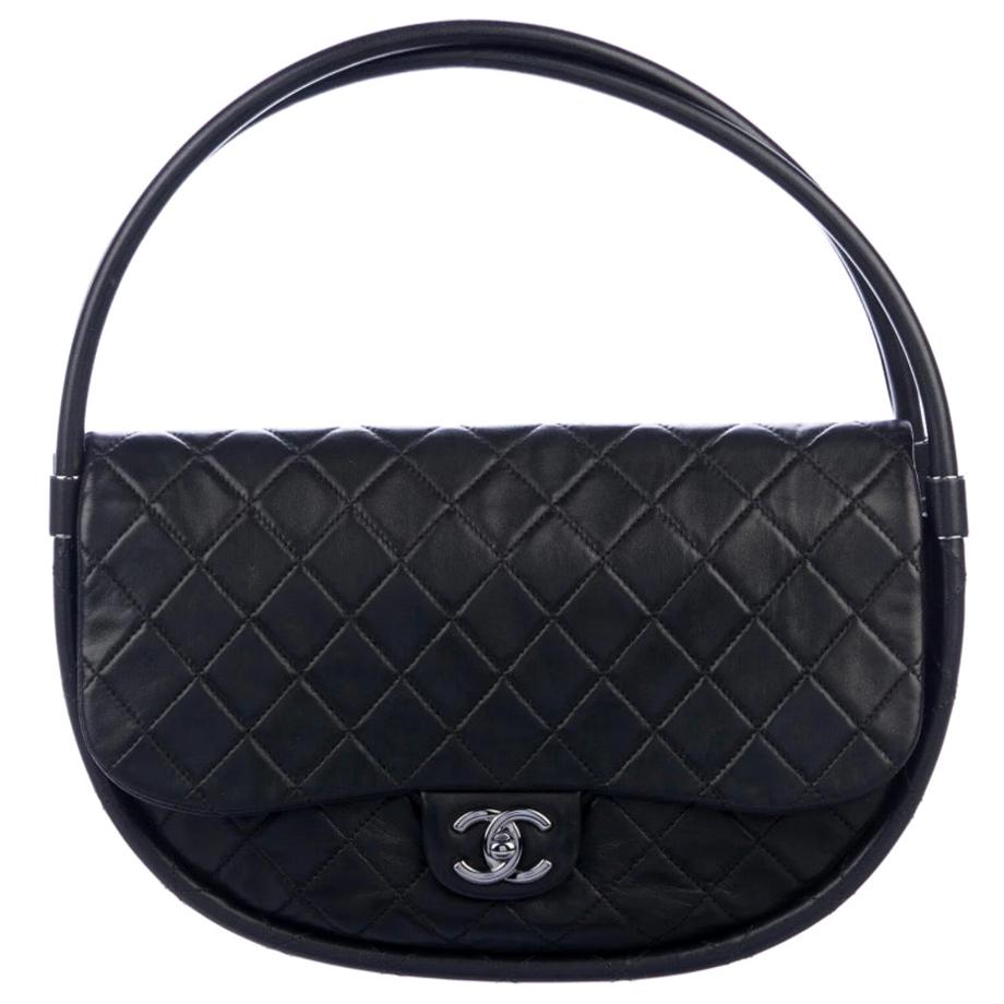 Chanel Runway Black Leather Small Hula Shoulder Hoop Top Handle Satchel ...