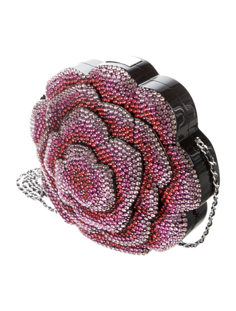 Chanel Runway Black Resin Pink Strass Flower Evening Clutch Shoulder ...